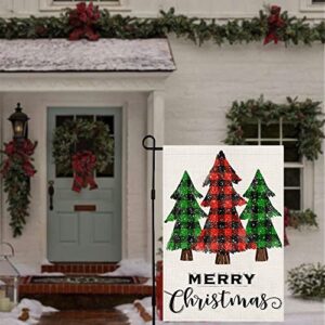 Christmas Tree Garden Flag 12 X 18 Inch Double Sided Burlap, Merry Christmas Sign Winter Holiday Yard Flag for Outside DF134