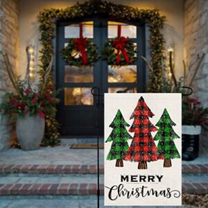 Christmas Tree Garden Flag 12 X 18 Inch Double Sided Burlap, Merry Christmas Sign Winter Holiday Yard Flag for Outside DF134