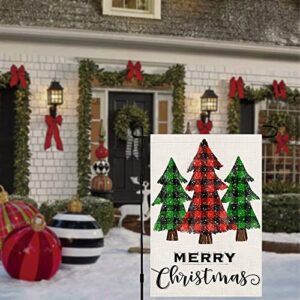 Christmas Tree Garden Flag 12 X 18 Inch Double Sided Burlap, Merry Christmas Sign Winter Holiday Yard Flag for Outside DF134