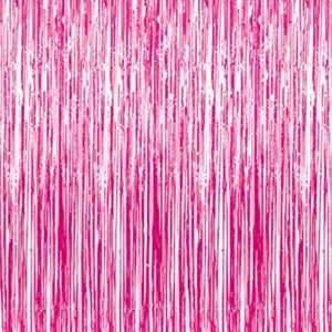 GOER 3.2 ft x 9.8 ft Metallic Tinsel Foil Fringe Curtains Party Photo Backdrop Party Streamers for Galentines Day,Birthday,Graduation,New Year Eve Decorations Wedding Decor (4 Packs,Hot Pink)