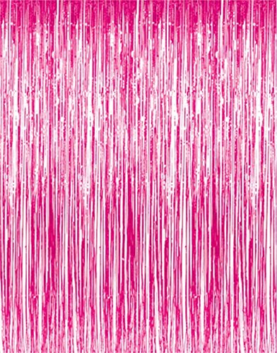 GOER 3.2 ft x 9.8 ft Metallic Tinsel Foil Fringe Curtains Party Photo Backdrop Party Streamers for Galentines Day,Birthday,Graduation,New Year Eve Decorations Wedding Decor (4 Packs,Hot Pink)