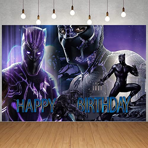 Black Panther Party Backdrop, Black Birthday Party Supplies, Party Decorations for Boy and Girls, Happy Birthday Banner Party Decorations Photography Background (Black)