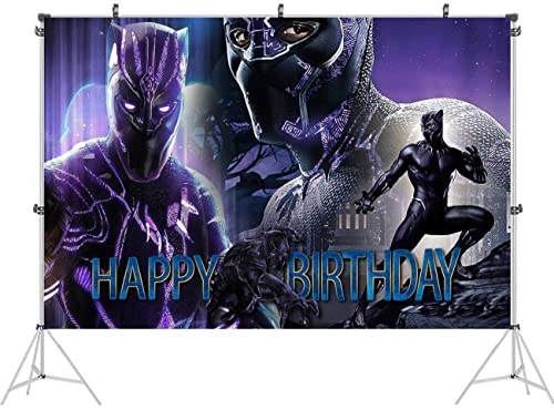 Black Panther Party Backdrop, Black Birthday Party Supplies, Party Decorations for Boy and Girls, Happy Birthday Banner Party Decorations Photography Background (Black)