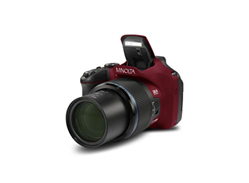 Minolta Pro Shot 20 Mega Pixel HD Digital Camera with 67x Optical Zoom, Full 1080p HD Video & 16GB SD Card (Red)