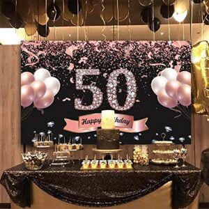 Trgowaul 50th Birthday Decorations for Women - Rose Gold Happy 50th Birthday Banner Backdrop 5.9 X 3.6 Fts Photography Background 50th Birthday Party Suppiles Gifts for Women