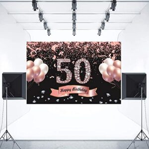 Trgowaul 50th Birthday Decorations for Women - Rose Gold Happy 50th Birthday Banner Backdrop 5.9 X 3.6 Fts Photography Background 50th Birthday Party Suppiles Gifts for Women