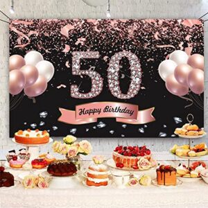 Trgowaul 50th Birthday Decorations for Women - Rose Gold Happy 50th Birthday Banner Backdrop 5.9 X 3.6 Fts Photography Background 50th Birthday Party Suppiles Gifts for Women