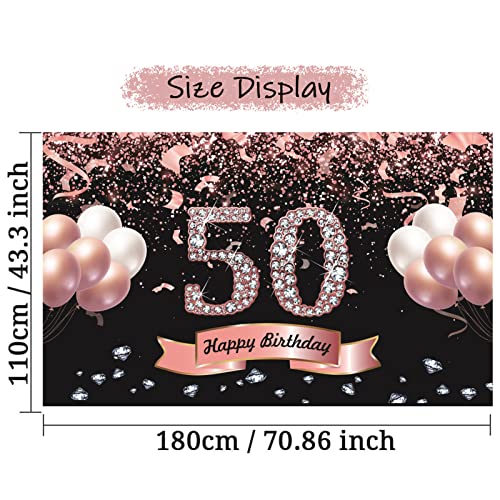 Trgowaul 50th Birthday Decorations for Women - Rose Gold Happy 50th Birthday Banner Backdrop 5.9 X 3.6 Fts Photography Background 50th Birthday Party Suppiles Gifts for Women