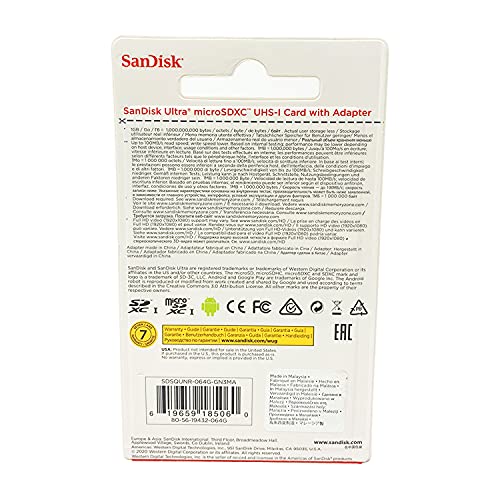 SanDisk SDSQUNC064GAULM Ultra 64GB microSDXC UHS-I Card with Adapter (Pack of 2)