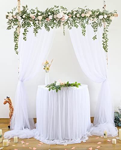 White Tulle Backdrop Curtain Sheer Backdrop Curtains for Parties Wedding White Backdrop Curtain for Birthday Baby Shower Photos Background Drape 10ft x 8ft, 2 Panels 5ft x 8ft