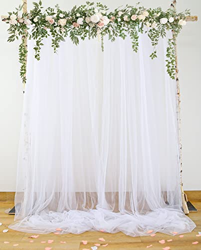 White Tulle Backdrop Curtain Sheer Backdrop Curtains for Parties Wedding White Backdrop Curtain for Birthday Baby Shower Photos Background Drape 10ft x 8ft, 2 Panels 5ft x 8ft