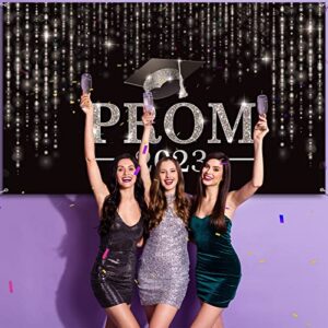 Prom Night Party 2023 Backdrop Prom Background Banner Photo Props Congrats Backdrop Graduate Prom Decorations for Graduation Celebration Prom Party Indoor Outdoor, 73 x 43 Inch (Silver)