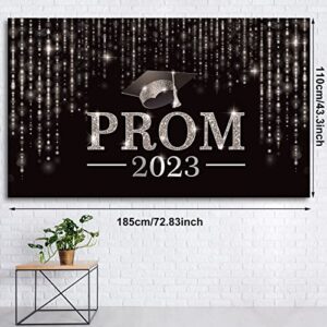 Prom Night Party 2023 Backdrop Prom Background Banner Photo Props Congrats Backdrop Graduate Prom Decorations for Graduation Celebration Prom Party Indoor Outdoor, 73 x 43 Inch (Silver)