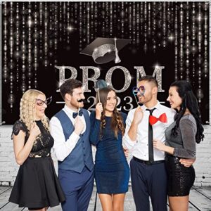 Prom Night Party 2023 Backdrop Prom Background Banner Photo Props Congrats Backdrop Graduate Prom Decorations for Graduation Celebration Prom Party Indoor Outdoor, 73 x 43 Inch (Silver)