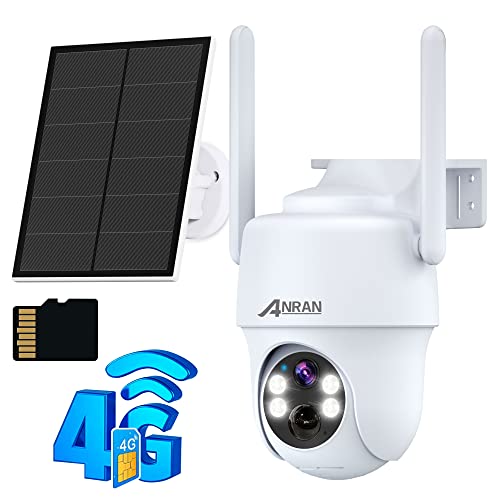 ANRAN 3/4G LTE Cellular Security Camera Outdoor Wireless, Solar Cellular Camera No WiFi Needed Pan Tilt 360°View, Smart Motion Activated, SIM&SD Card Included, 2K HD, PIR Human Detection, G01 (White)