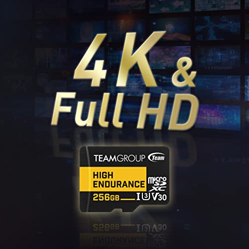 TEAMGROUP HIGH ENDURANCE 128GB Micro SDXC UHS-I U3 V30 4K 100MB/s(Designed for Monitoring) Stable Durable Long Lasting Flash Memory Card for Security Camera,4K&Full HD video recording THUSDX128GIV3002