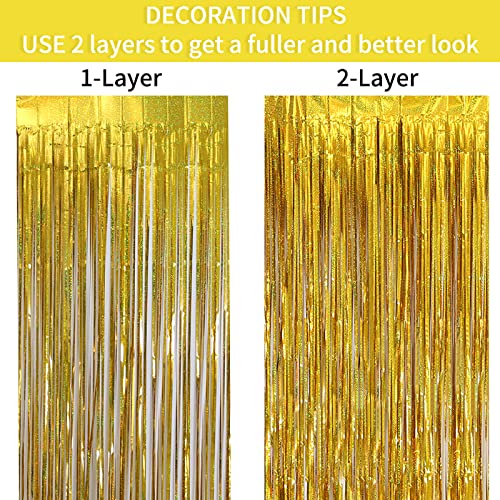 3 Pack Gold Backdrop Curtain 3.2 Ft X 8.2 Ft Gold Foil Fringe Tinsel Curtains Backdrop for Parties Gold Streamers Backdrop for Parties Birthday Bachelorette Party Decoration