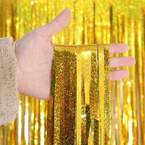 3 Pack Gold Backdrop Curtain 3.2 Ft X 8.2 Ft Gold Foil Fringe Tinsel Curtains Backdrop for Parties Gold Streamers Backdrop for Parties Birthday Bachelorette Party Decoration