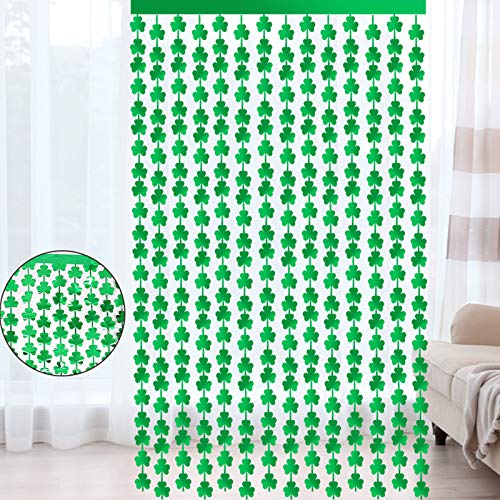 St.Patrick’s Day Shamrock Foil Curtain - Irish Lucky Green Clover Backdrop Photo Booth Party Decorations Supplies 3PCS