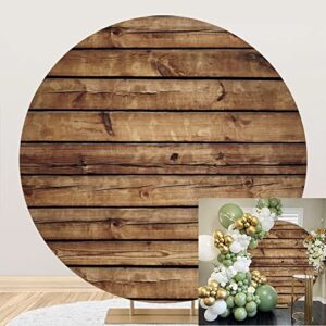 leowefowa wood round backdrop cover(without stand) 6.5ft polyester rustic wood background for photo girl boy birthday baby shower gender reveal party banner wedding bridal shower grad prom photo props