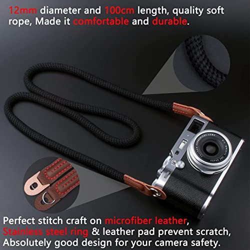 VKO Soft Rope Camera Neck Strap, Shoulder Strap Compatible with Sony A6100 A6600 A6000 A6300 A6500 A6400 RXIR II RX10 IV X100F X-T30 X-T3 X-T4 X-T20 X-T2 X100T Camera Black