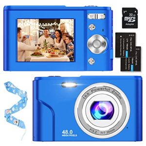 digital baby camera for kids teens boys girls adults,1080p 48mp kids camera with 32gb sd card,2.4 inch kids digital camera with 16x digital zoom, compact mini camera kid camera for kids/student（blue）