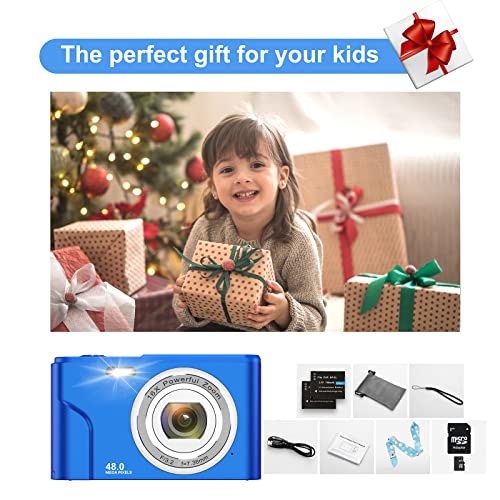 Digital Baby Camera for Kids Teens Boys Girls Adults,1080P 48MP Kids Camera with 32GB SD Card,2.4 Inch Kids Digital Camera with 16X Digital Zoom, Compact Mini Camera Kid Camera for Kids/Student（Blue）