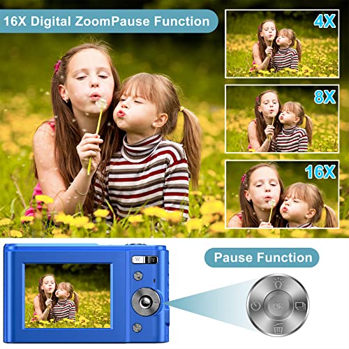 Digital Baby Camera for Kids Teens Boys Girls Adults,1080P 48MP Kids Camera with 32GB SD Card,2.4 Inch Kids Digital Camera with 16X Digital Zoom, Compact Mini Camera Kid Camera for Kids/Student（Blue）