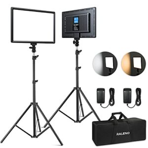 raleno 2 packs led video light and 75inches stand lighting kit, cri 95+ photography lighting with 8000mah built-in battery & lcd display, studio lights for tiktok, youtube, live streaming, videography