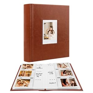 photo album for fujifilm instax mini camera, polaroid camera, instax photo album with memo areas, 180 pockets 2×3 photo album with writing space for instax mini 12 11 40 9 7+ evo liplay camera, brown