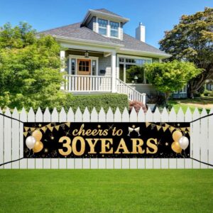 2Pcs 30th Birthday Banner Backdrop Decorations for Men Women, Black Gold Happy 30th Birthday Cheers to 30 Years Yard Banner Sign Party Supplies, Thirty Year Old Birthday Decor for Indoor Outdoor