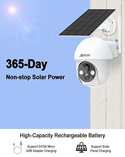 ANRAN Security Camera Wireless Outdoor, 2K Solar Outdoor Camera with 360° View, Smart Siren, Spotlights, Color Night Vision, PIR Human Detection, Pan Tilt Control, 2-Way Talk, IP65, Q1 White