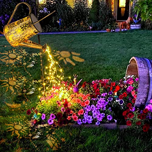 ANGMLN Solar Watering Can Lights Outdoor Garden Decorations, Solar Waterfall Lights Gardening Gifts for Women Mom, Sun Moon Waterproof Hanging Solar Lantern Decor for Table Yard Porch Patio Pathway