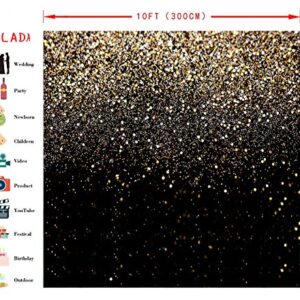 WOLADA 10x10FT Gold Backdrop Glitter Backdrop Gold Spots Bokeh Backdrop Black and Gold Backdrop Wedding Backdrop Gold Backdrop for Parties Vinyl Photography Backdrop 11176