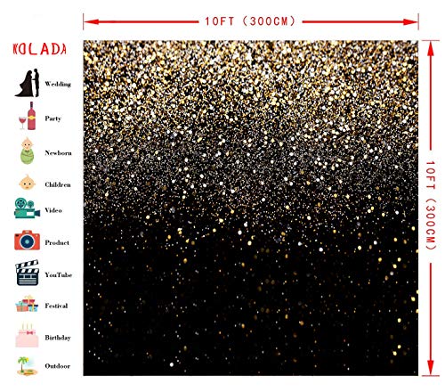 WOLADA 10x10FT Gold Backdrop Glitter Backdrop Gold Spots Bokeh Backdrop Black and Gold Backdrop Wedding Backdrop Gold Backdrop for Parties Vinyl Photography Backdrop 11176