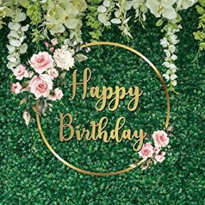 Greenery Happy Birthday Backdrop for Women Girls Flower Green Grass Backdrop Wall for Party Birthday Background Photography for Photoshoot Banner Decoration 7x5ft