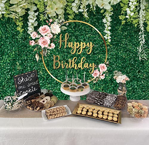 Greenery Happy Birthday Backdrop for Women Girls Flower Green Grass Backdrop Wall for Party Birthday Background Photography for Photoshoot Banner Decoration 7x5ft