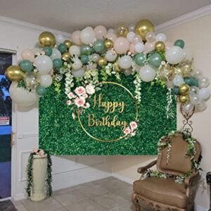 Greenery Happy Birthday Backdrop for Women Girls Flower Green Grass Backdrop Wall for Party Birthday Background Photography for Photoshoot Banner Decoration 7x5ft