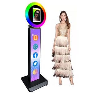 zlpower portable photo booth shell stand stand for ipad 10.2″ printer stand selfie customized logo photobooth with round adjustable rgb led light ring for events christmas wedding – black