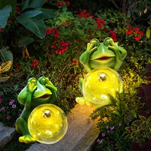 vcdsoy garden frog decor figurines, solar lights outdoor decorative waterproof cute garden sculptures & statues for patio yard lawn clearance ornaments (1 pack)