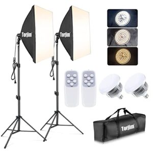 torjim softbox photography lighting kit, professional photo studio lighting with 2x27x27in soft box | 2x 85w 3000-7500k e26 led bulb,continuous lighting kit for video recording, portraits shooting