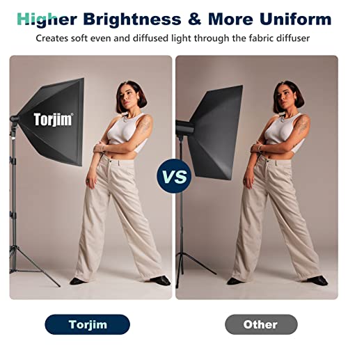 Torjim Softbox Photography Lighting Kit, Professional Photo Studio Lighting with 2x27x27in Soft Box | 2X 85W 3000-7500K E26 LED Bulb,Continuous Lighting Kit for Video Recording, Portraits Shooting