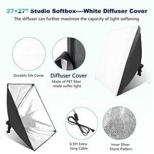 Torjim Softbox Photography Lighting Kit, Professional Photo Studio Lighting with 2x27x27in Soft Box | 2X 85W 3000-7500K E26 LED Bulb,Continuous Lighting Kit for Video Recording, Portraits Shooting