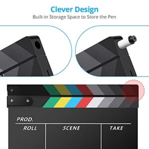 Temery Acrylic Film Clapper Board -12 x 10in Plastic Movie Film Clap Board, Movie Theater Decor Clapboard with a Magnetic Blackboard Eraser, Two Custom Pens, Cleaning Cloth and Hexagonal Wrench