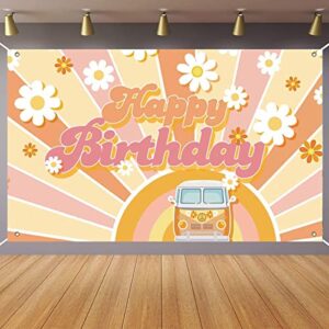 groovy retro hippie boho girl happy birthday party backdrop daisy flower groovy sign photography background wall decor hippie themed birthday party decoration supplies for boho birthday party