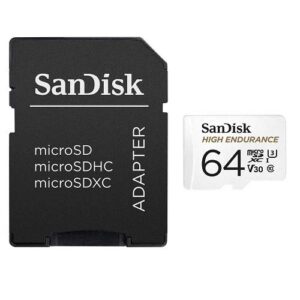 2-Pack SanDisk High Endurance Video Monitoring MicroSD MicroSDHC Card with Adapter 64GB (SDSDQQ-064G-2PK-R4BK) Bundle with Everything But Stromboli Memory Card Reader