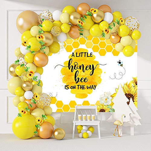 Mocsicka Bee Backdrop for Baby Shower Boy Girl Sweet As Can Bee Gender Reveal Party Decoration A Sweet Little Honey Bee is on The Way Honeycomb Bumblebee Party BannerBackground (7x5ft (82x60 inch))