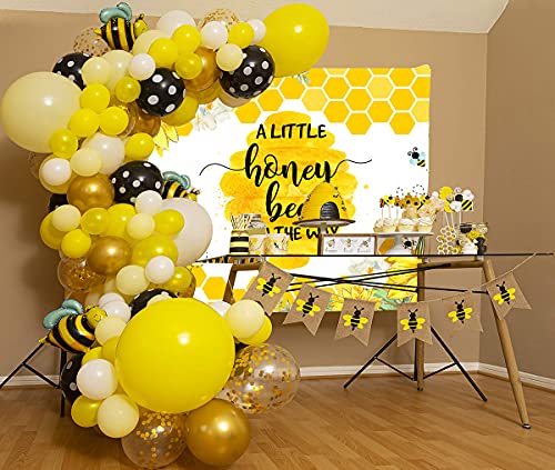 Mocsicka Bee Backdrop for Baby Shower Boy Girl Sweet As Can Bee Gender Reveal Party Decoration A Sweet Little Honey Bee is on The Way Honeycomb Bumblebee Party BannerBackground (7x5ft (82x60 inch))