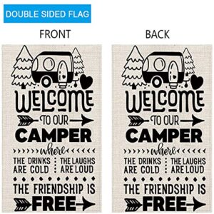 ZJXHPO Welcome To Our Camper Garden Flag Camping Gift Outdoor Yard House Banner Home Lawn Welcome (Welcome to camper)