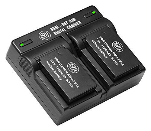 BM Premium 2-Pack of LP-E12 Batteries and USB Dual Battery Charger for Canon EOS-M, EOS M2, EOS M10, EOS M50, EOS M50 Mark II, EOS M100, EOS M200, SX70 HS, Rebel SL1 Digital Cameras